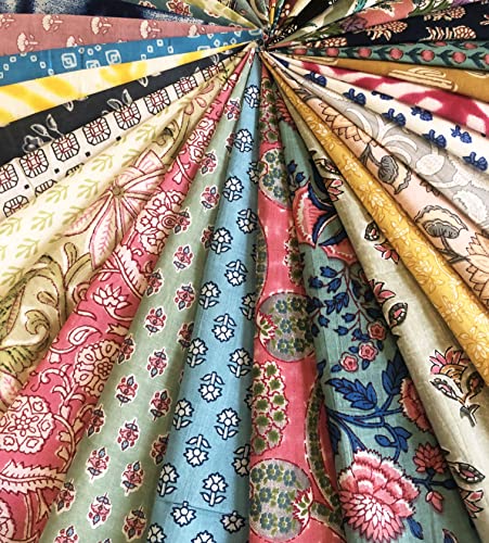 Craftbot 100% Cotton Lightweight Thin & Soft Indian Block Print Fabric Squares -50pc- 8x8" for Craft