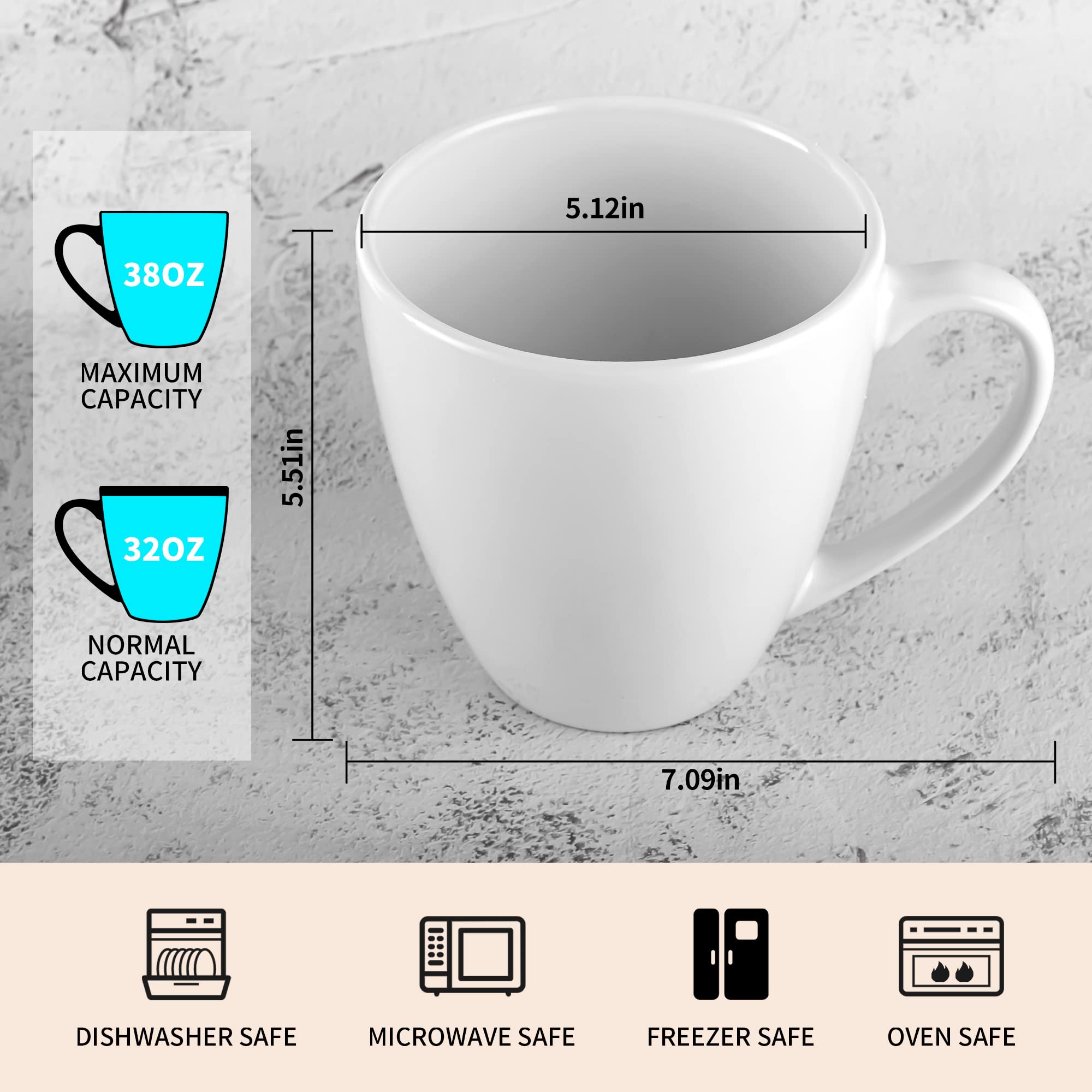 CAILIDE 39oz Large Coffee Mug Ceramic Tea Cup for Office and Home Big Capacity with Handle set of 2