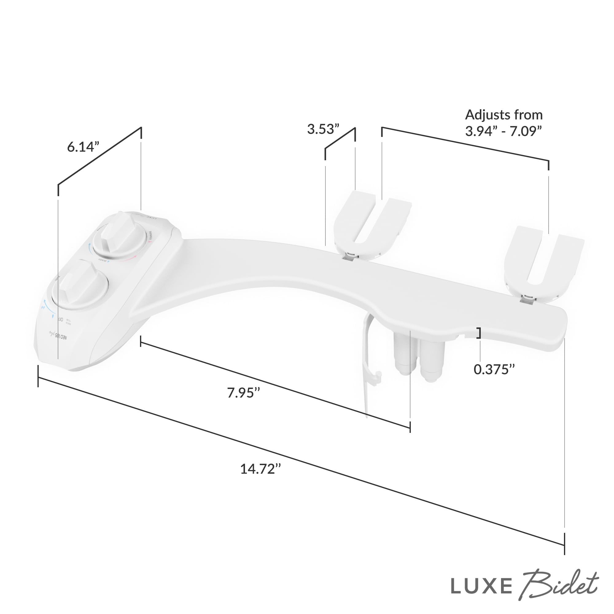 LUXE Bidet NEO 185 Plus - Only Patented Bidet Attachment for Toilet Seat, Innovative Hinges to Clean, Slide-in Easy Install, Advanced 360° Self-Clean, Dual Nozzles, Feminine & Rear Wash (White)
