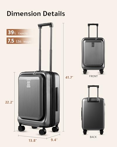 Carry on Luggage Luggage 22x14x9 Airline Approved, PC Hard Shell Suitcase with USB Port, Expandable Luggage with Laptop Compartment