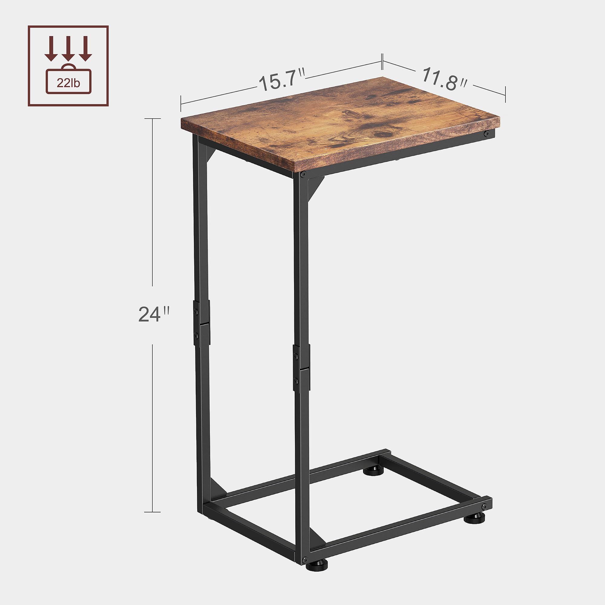 C Shaped End Table, Small Side Table for Couch, Laptop Table, Small TV Tray Table, Sofa Table for Living Room, Bedroom, Bedside, Small Spaces (Rustic Brown and Black)