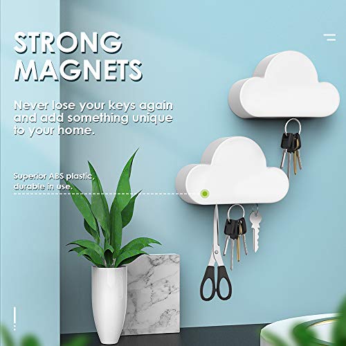 Dadanism Magnetic Wall Key Holder - [2 Packs] Novelty Adhesive Magnetic Key Hanger Organizer, Keep Keychains and Loose Keys Securely in Place - White