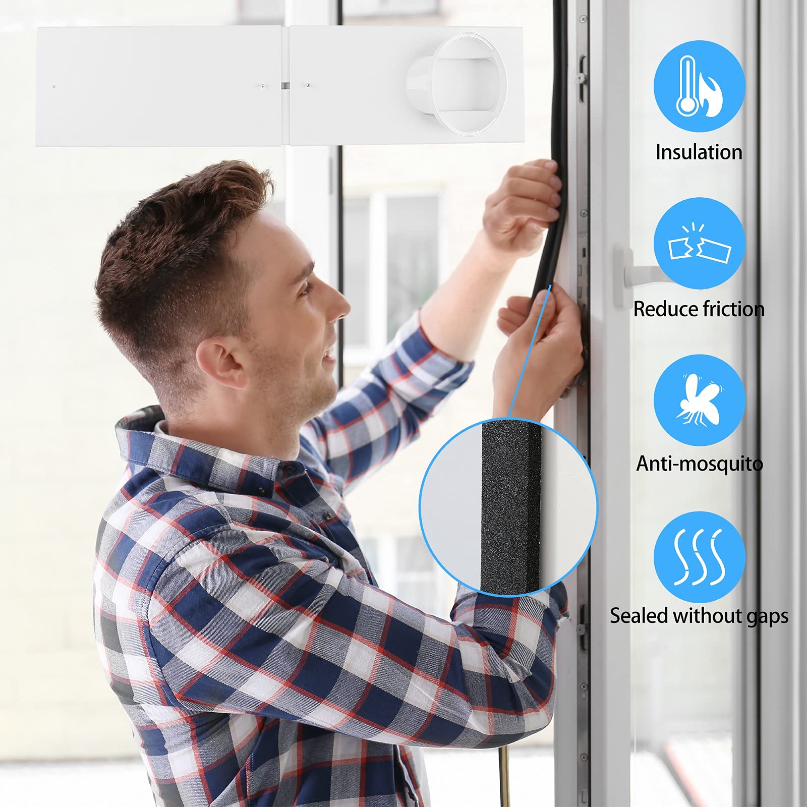 JTooloife Portable Air Conditioner Window Kit for AC Unit, Sliding AC Vent Kit Portable Window Slide Kit Plate Adjustable Length with Exhaust Hose Coupler(5.9 Inches)