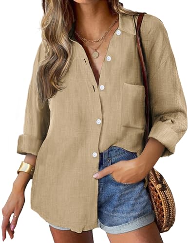ATHMILE Womens Button Down Shirts Fall Fashion 2024 Shacket Jacket Long Sleeve Oversized Work Blouses T-Shirt