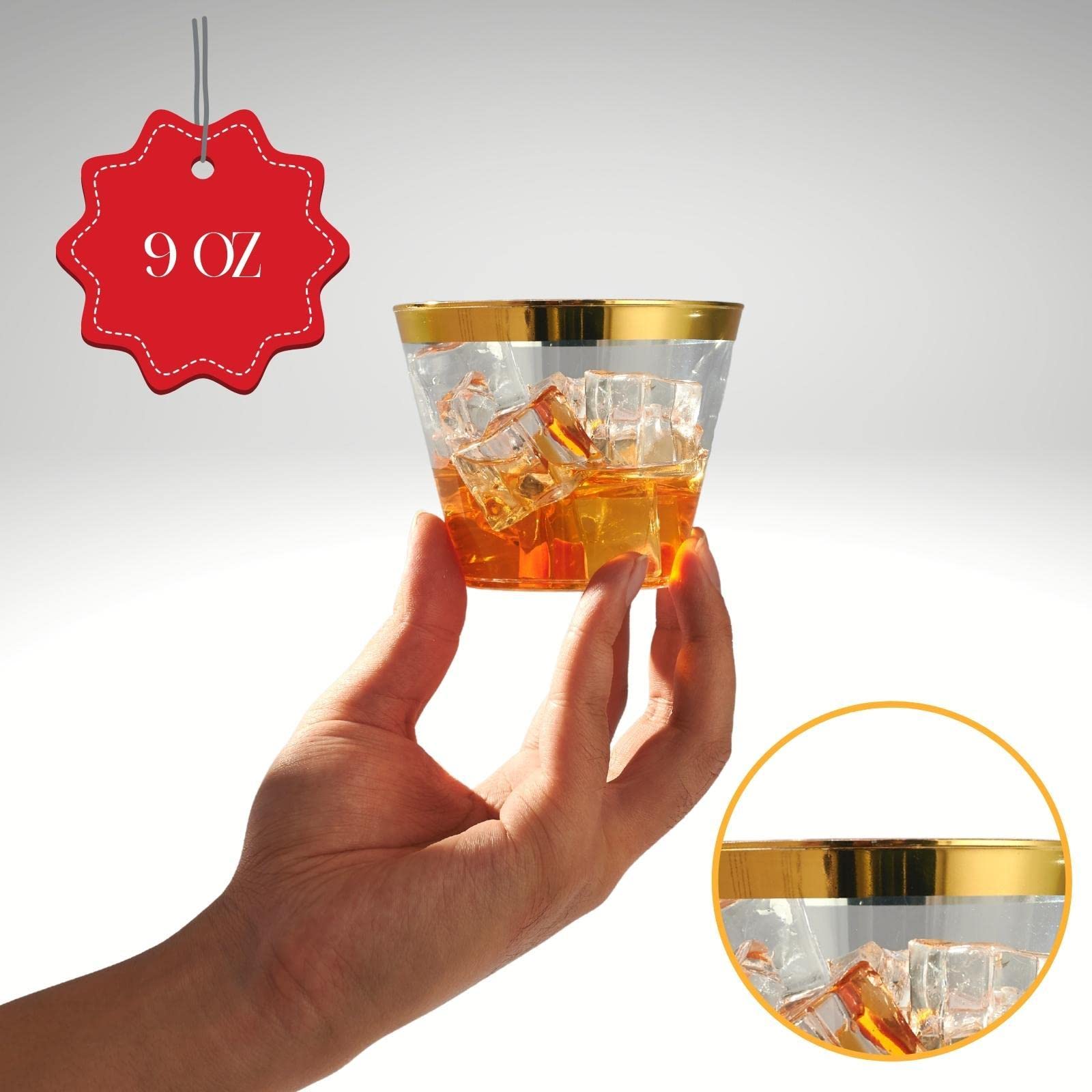 Athoma 12oz Gold Rimmed Plastic Cups Disposable, Drinket Gold Plastic Glasses for party, 100pcs Disposable Plastic Cups Tumblers, Hard Plastic Party Cups, Plastic Wedding Cups,Plastic Cups For Party