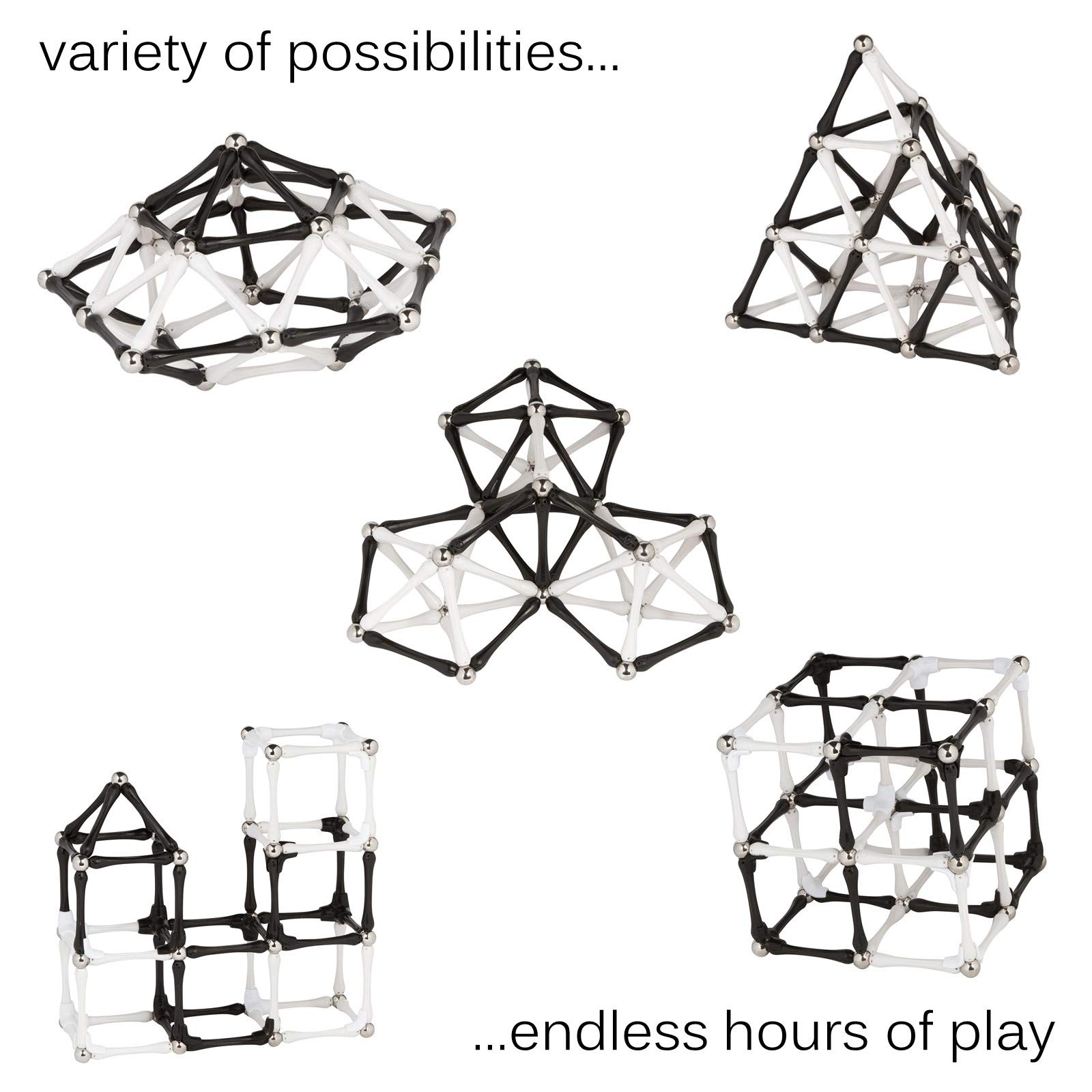 Goobi 110 Piece Construction Black and White Set Building Toy Active Play Sticks STEM Learning Creativity Imagination Children’s 3D Puzzle Educational Brain Toys for Kids with Instruction Booklet