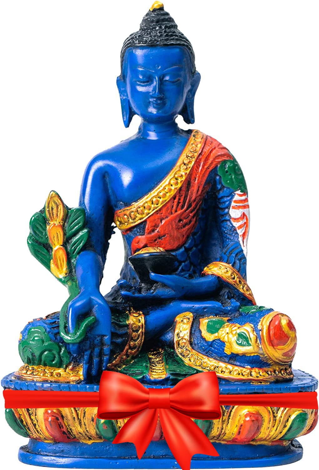Juccini Handmade 5" Buddha Statues for Home Decor, Small Buddha Meditation Statue for Indoors Outdoor Office & Home Decoration, Hand Painted in Nepal (Medicine Buddha)