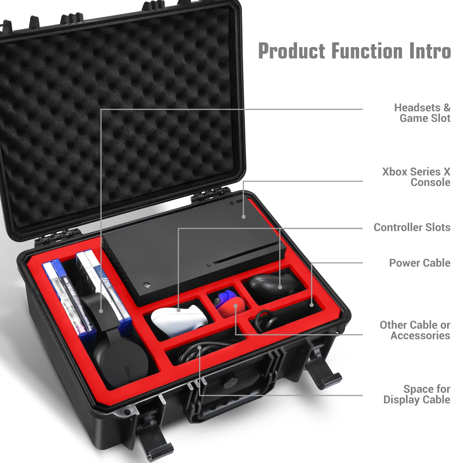 Hard Shell Travel Carrying Case for Xbox Series X - Waterproof Shockproof Case with Customized Foam Inlay for Xbox Series X Console, Headset, Games, Controllers, Cables and Other Accessories, Red