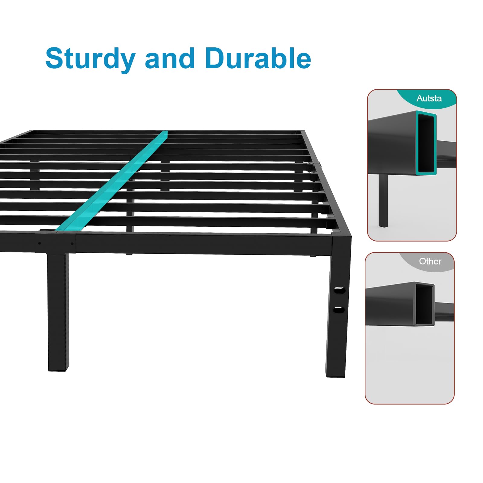 AUTSTA Queen Bed Frame Easy Assembly, Bed Frame Queen Size No Box Spring Needed, Heavy Duty Metal Platform Bed Frame with Plenty of Room for Storage