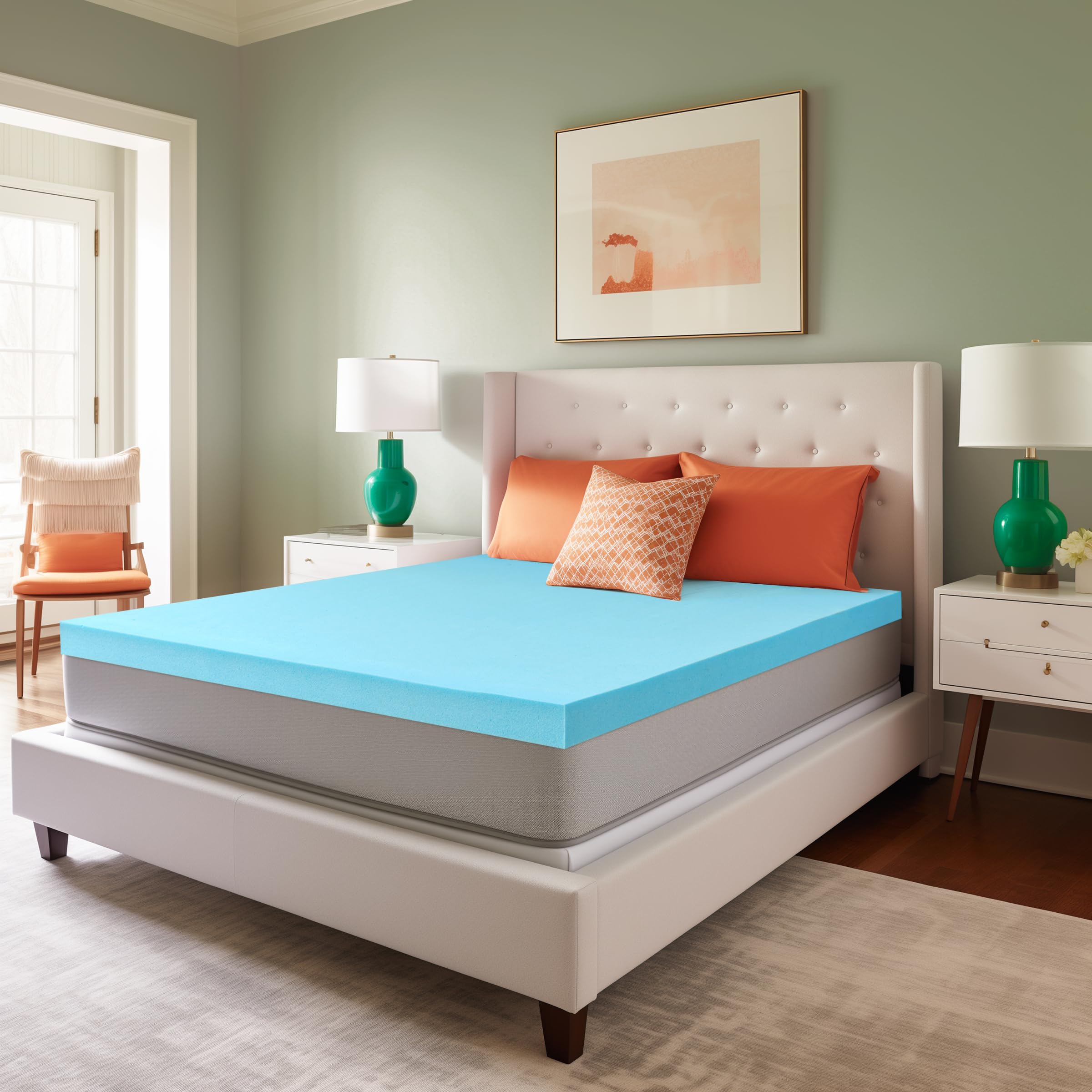 CHUN YI 4 Inch Queen Mattress Topper, Cooling Gel Infused Memory Foam Bed Topper for Pressure Relief, Mattress Pad for Queen Size Bed, CertiPUR-US Certified