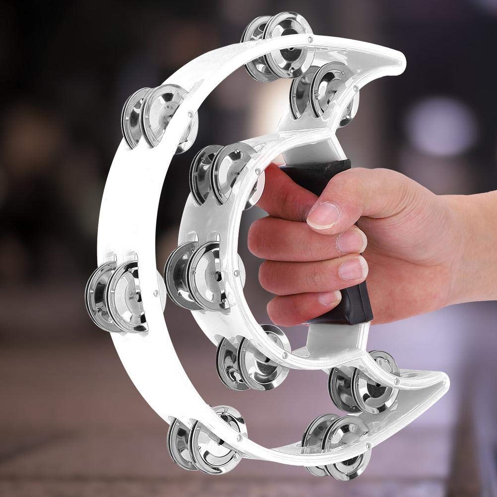 Hand Tambourine Double Row Jingle Handbell Tambourine Percussion Musical Instrument 6 Colors(White)
