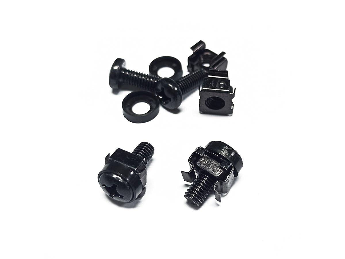 Monoprice M5 x 16mm Rack Mount Cage Nuts, Screws and Washers, 50 Sets - Black, Zinc Plated, for Cabinet or Server Racks Tapped with 10/32 Universal Square Hole Rails