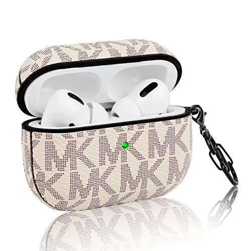 Compatible with AirPods Pro Case Cover with Keychain, Luxury Full-Body Hard Shell Leather Airpods Pro Protective Cover Case for AirPods Pro Wireless Charging Case (Front LED Visible)
