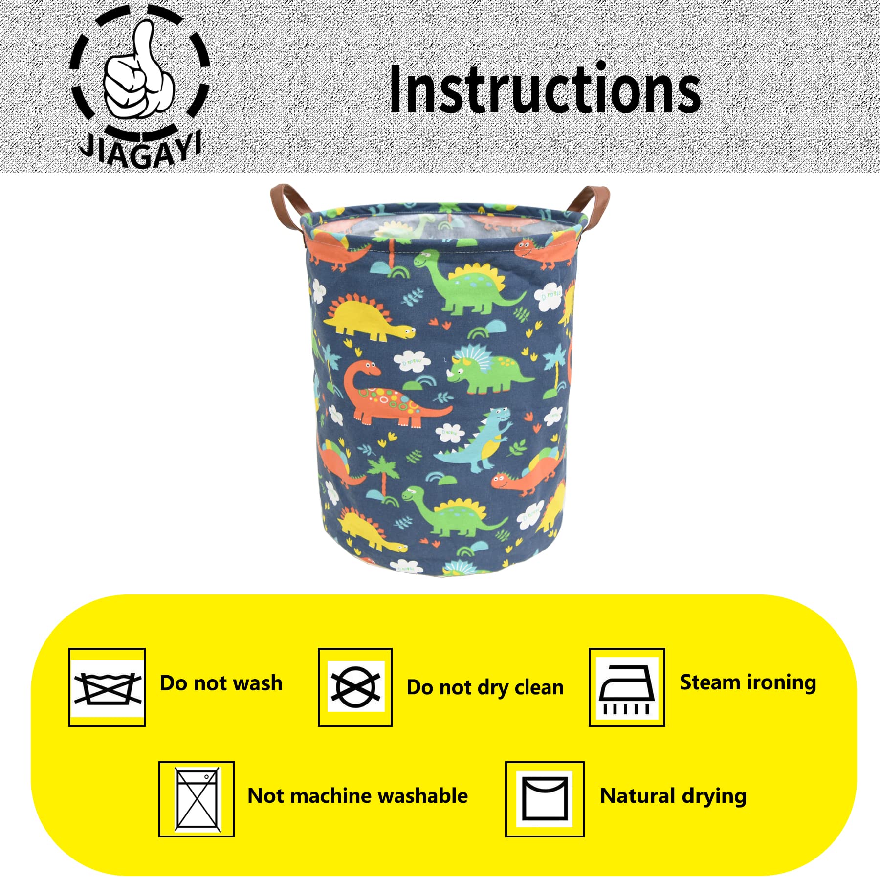 Foldable Laundry Hamper - JIAGAYI Large Round Waterproof Organizer with Handles,Home Storage,Room Toys Books Bin,Bedroom Clothes Nursery Basket.(Blue Dinosaurs)