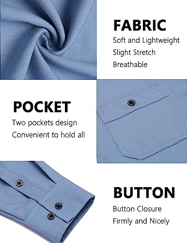 COOFANDY Mens Casual Dress Shirts Slim Fit Button Down Shirt with Two Chest Pockets Light Blue