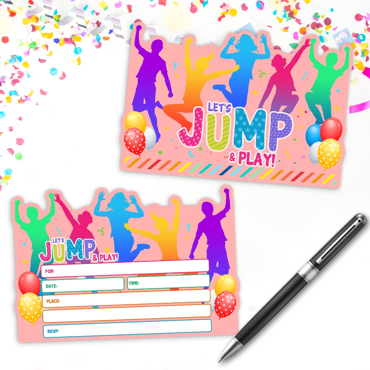 Simimi art 30 Bounce House or Jumping Party Invitations with Envelopes - Trampoline Jump Birthday Invite - Trampoline Birthday Party (pink)