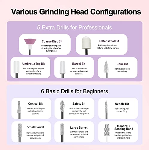 Cordless Nail Drill Electric File: Professional for Acrylic Gel Dip Powder Nails Portable Nail Drill Machine Kit for Manicure Pedicure Nail Set with Everything Rechargeable Lightweight