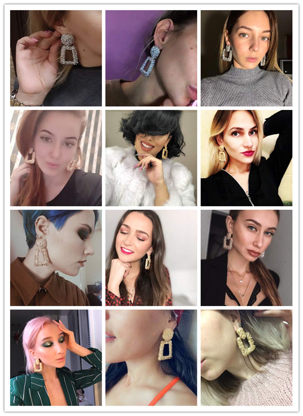 ATIMIGO Statement Drop Earrings Large Metal Geometric Dangle Earrings Silver/Gold for Women-4 Pairs