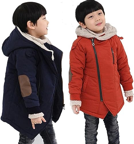 EISHOW Clearance Kids Boys Warm Thick Jackets Hooded Cotton Fleece Parka Coat Children Winter Zipper Outerwear (Navy, 7-8 years)