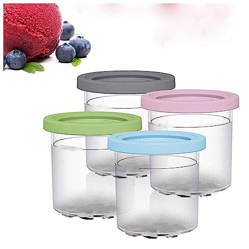 Creami Deluxe Pints, for Ninja Creamy Pints and Lids - 4 Pack, Pint Ice Cream Containers Airtight and Leaf-Proof Compatible NC301 NC300 NC299AMZ Series Ice Cream Maker