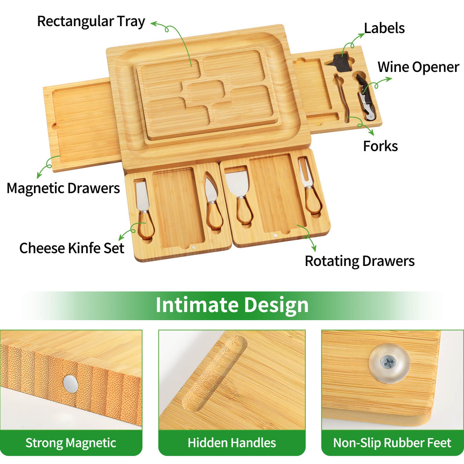Large Charcuterie Boards Set for Cheese - Bamboo Cheese Board and Knife Set with Extra Cheese Platter, Charcuterie Board Cheeseboard Cheese Plate for Christmas Wedding Housewarming Gifts