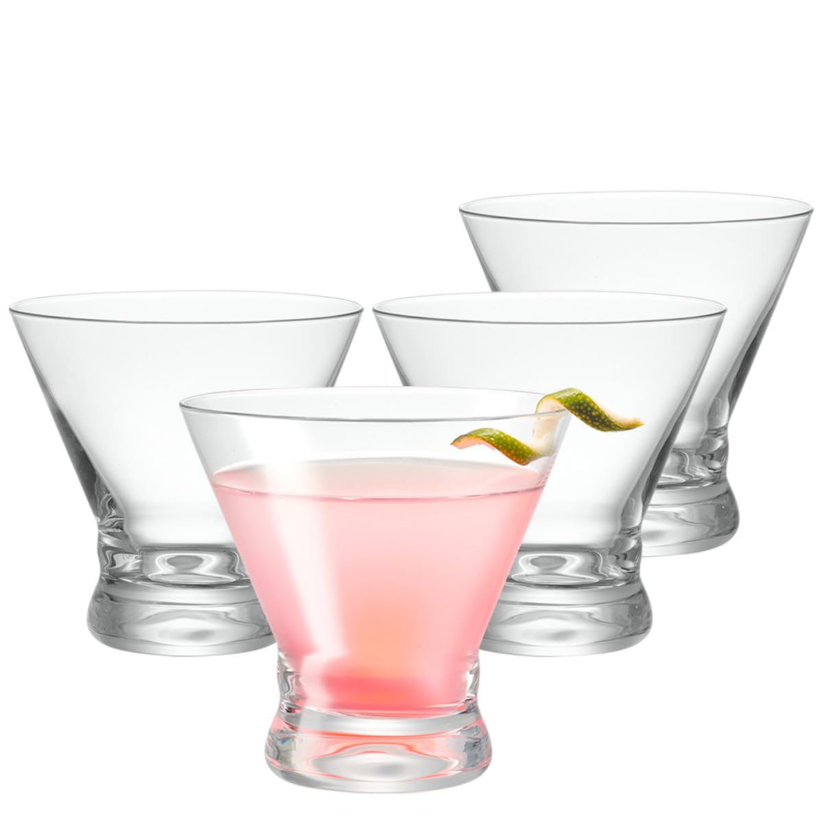 GLING [8 oz. Stemless Martini Glasses Set of 4, Cocktail Glasses for Liquor, whisky Great for Parties, Weddings and All Occasions