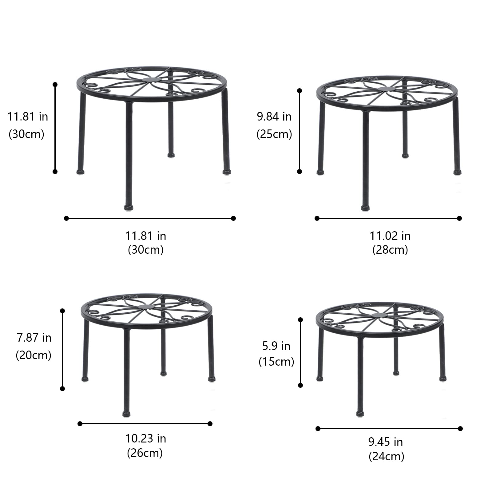 CADANI 4-Pack Decent Metal Plant Stands, Anti-Rust Iron Flower Pot Stand, Heavy Duty Plant Pot Shelf, Decoration Racks for Home Indoor and Outdoor