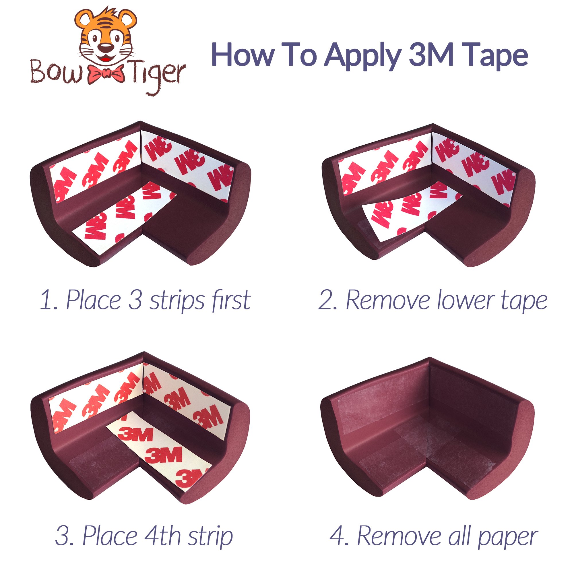 Premium Corner Guards from Bow-Tiger™ - 16 Corner Cushion Bumpers - Extra Dense Safety Foam Furniture and Table Protectors - Coffee