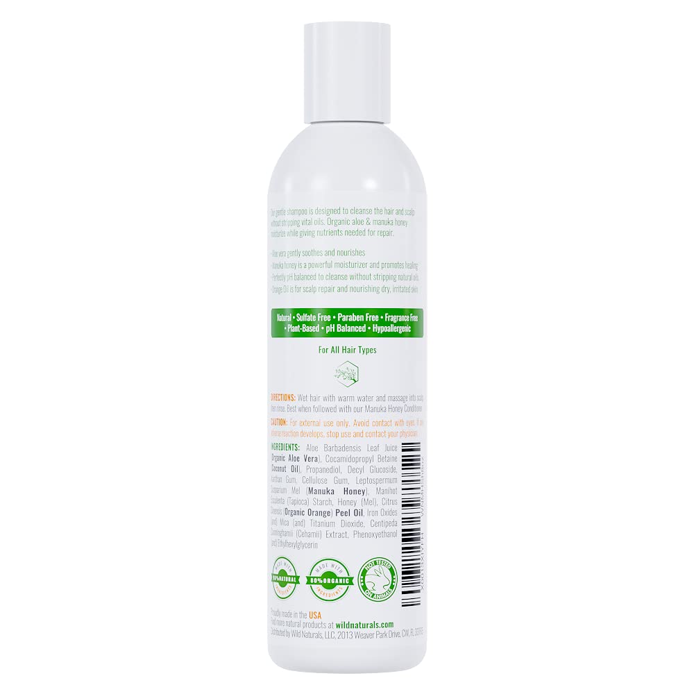 Wild Naturals Manuka Honey Shampoo for Eczema & Psoriasis – Hydrating Sulfate-Free Shampoo with Aloe Vera & Coconut Oil – Moisturizing Shampoo for Dry, Itchy Scalp