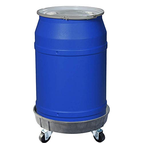ELAFROS 30 Gallon and 55 Gallon Heavy Duty Plastic Drum Dolly β Durable Plastic Drum Cart 900 lb. Capacity- Barrel Dolly with 5 Swivel Casters Wheel,Grey