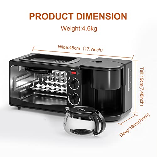 Breakfast Station, Toaster with Frying Pan, Portable Oven Breakfast Maker with Coffee Machine, Non Stick Die Cast Grill/Griddle for Bread Egg Sandwich Bacon Sausages