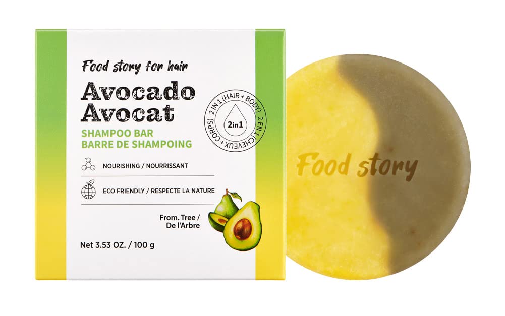 Food Story for Hair - AVOCADO Shampoo Bar for DRY scalp and hair Low pH Vegan Refreshing surfate free waterless shampoo soap bar