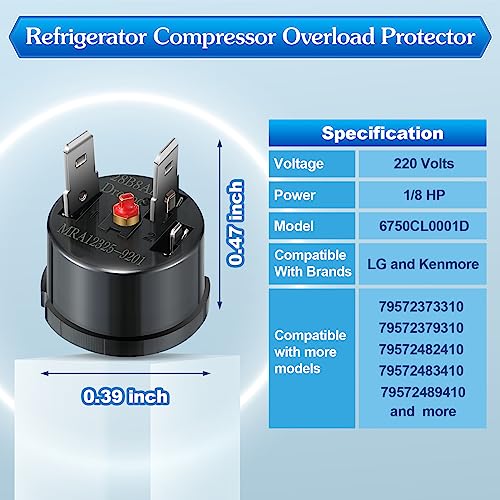 Dreyoo 2 Pcs Refrigerator Compressor Overload Protector, Replacement for 6750CL0001D Thermistor Assembly Parts, Replacement and Compatible with Some/LG and Kenmore Refrigerators
