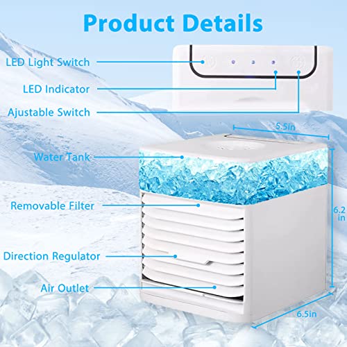 coosolvo Portable Air Conditioner, Personal Air Cooler with Quiet 3 Wind Speeds, Cooling Fan with Large Water Tank, Mini AC Unit with 7 Color Light, USB Small Air Conditioner for Home