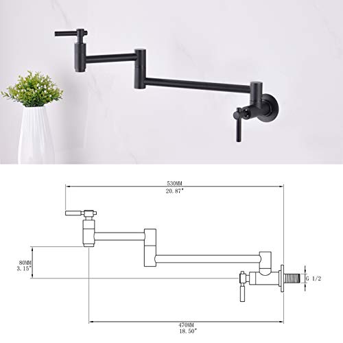 BZOOSIU Pot Filler Faucet Wall Mount, Double Joint Swing Arms Solid Brass Folding Faucet, Single Hole Two Handles Wall Mount Kitchen Faucet, Matte Black