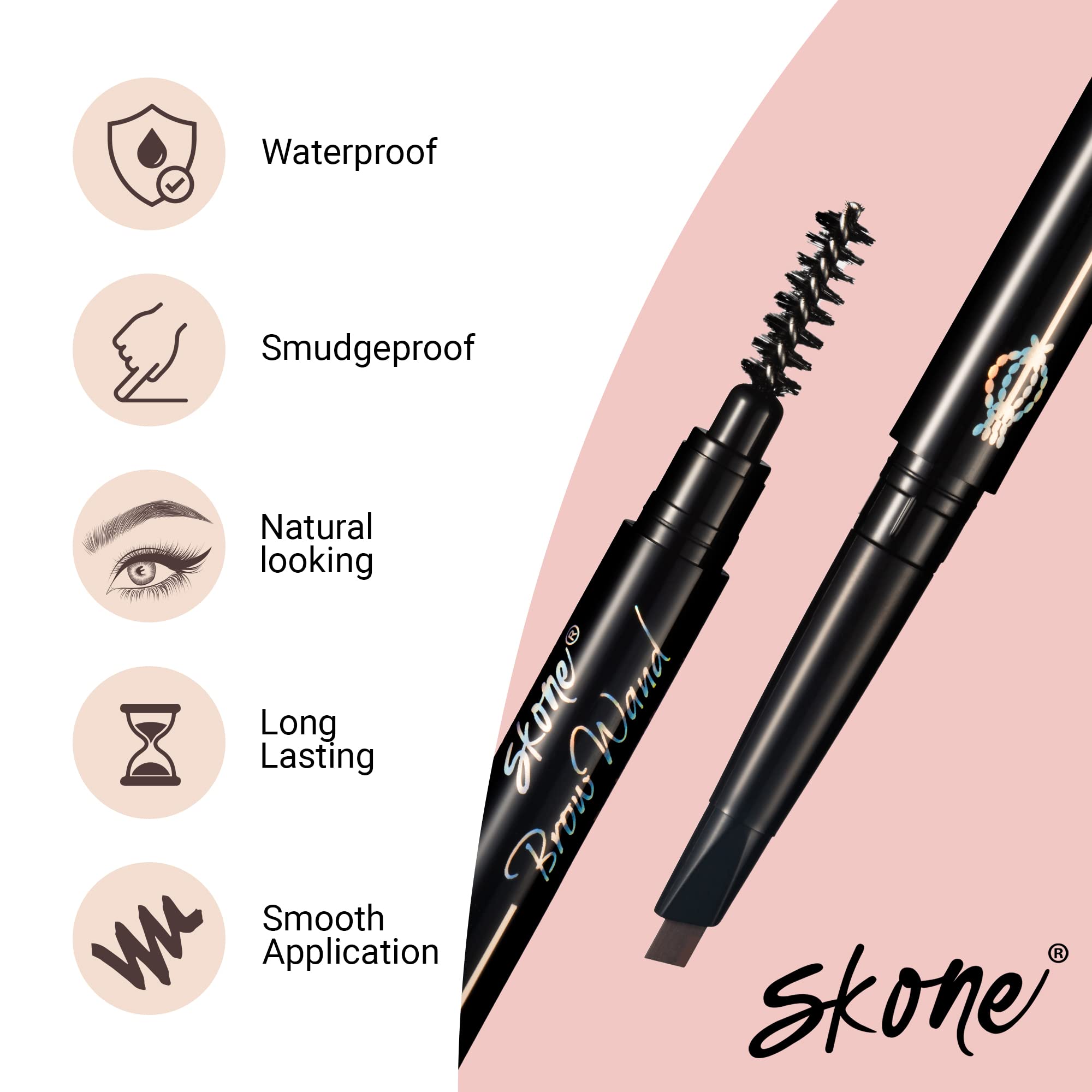 Skone Cosmetics The Original Brow Wand Eyebrow Pencil with Brush - Dual-Sided Retractable Waterproof Long-Lasting Brown Eye Brow Pencils for Women with Sleek Eyebrows - Chocolate for Brunettes