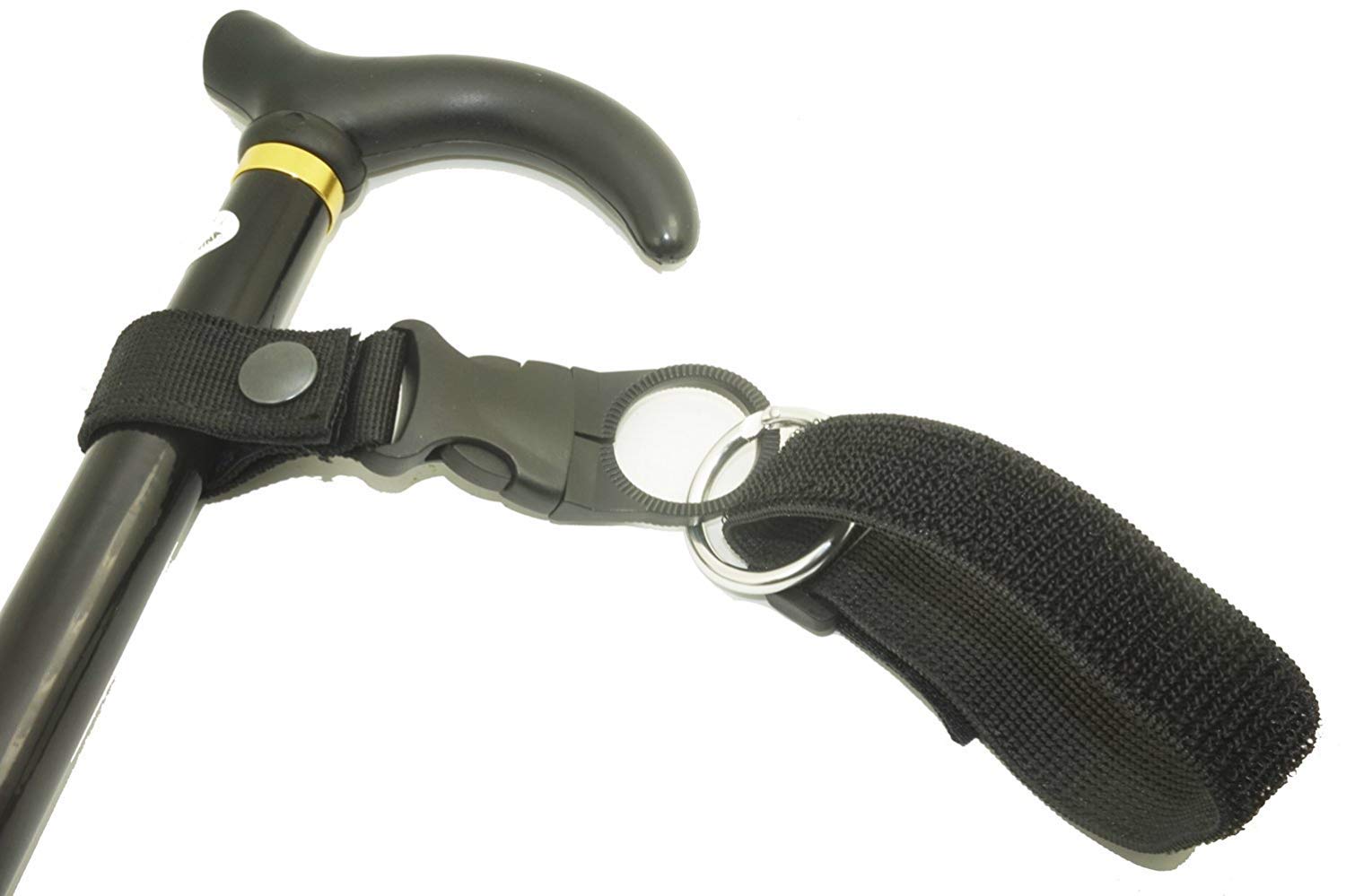 AUXPhome Easy Fit All Cane/Crutch/Walking Stick Support Clip Holder Grip Aid (Yellow) / Clip On Table Rest, and Elastic Wrist Strap (Black) / Keep Your Walking Cane Within Reach. - Universal