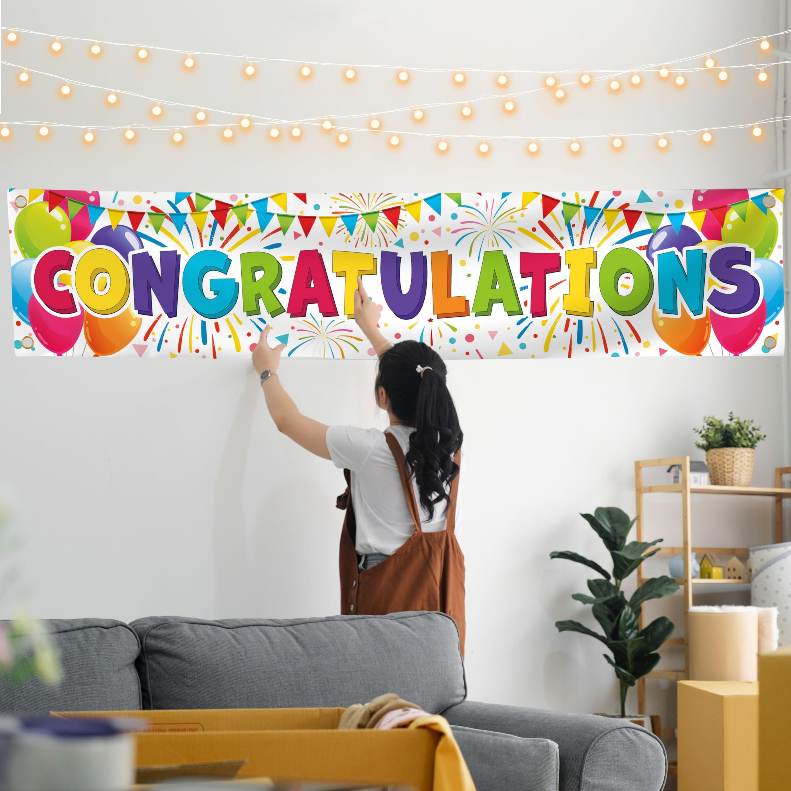 Congratulations Banner - Congratulations Decorations - We are so Proud of You banner - Well Done Banner - Graduation Banner - Graduation Decorations for Prom - 6 x 1.3ft (White)