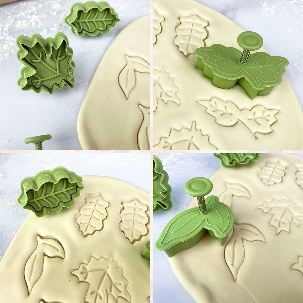 Cake Leaves Baking Pie Crust Mold Cookie Cutters, Pastry/Fondant Stampers/Apple Pie for Thanksgiving, Set of 4 (Random Color)