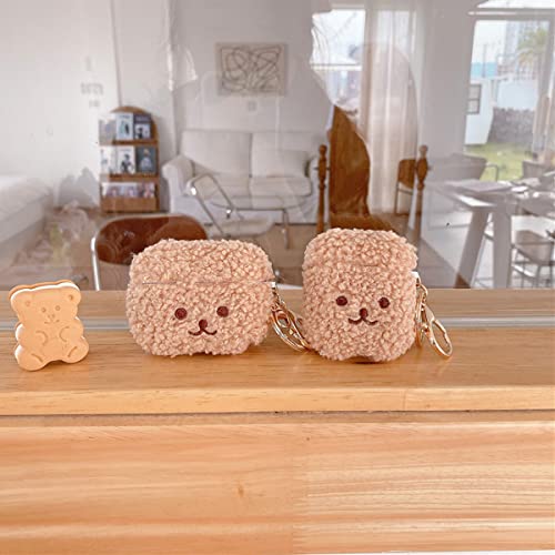 Cute AirPod Pro Case Cartoon Fur Fluffy Bear Design with Keychain Lovely Plush Cover Compatible with AirPods Pro Case for Women and Kids