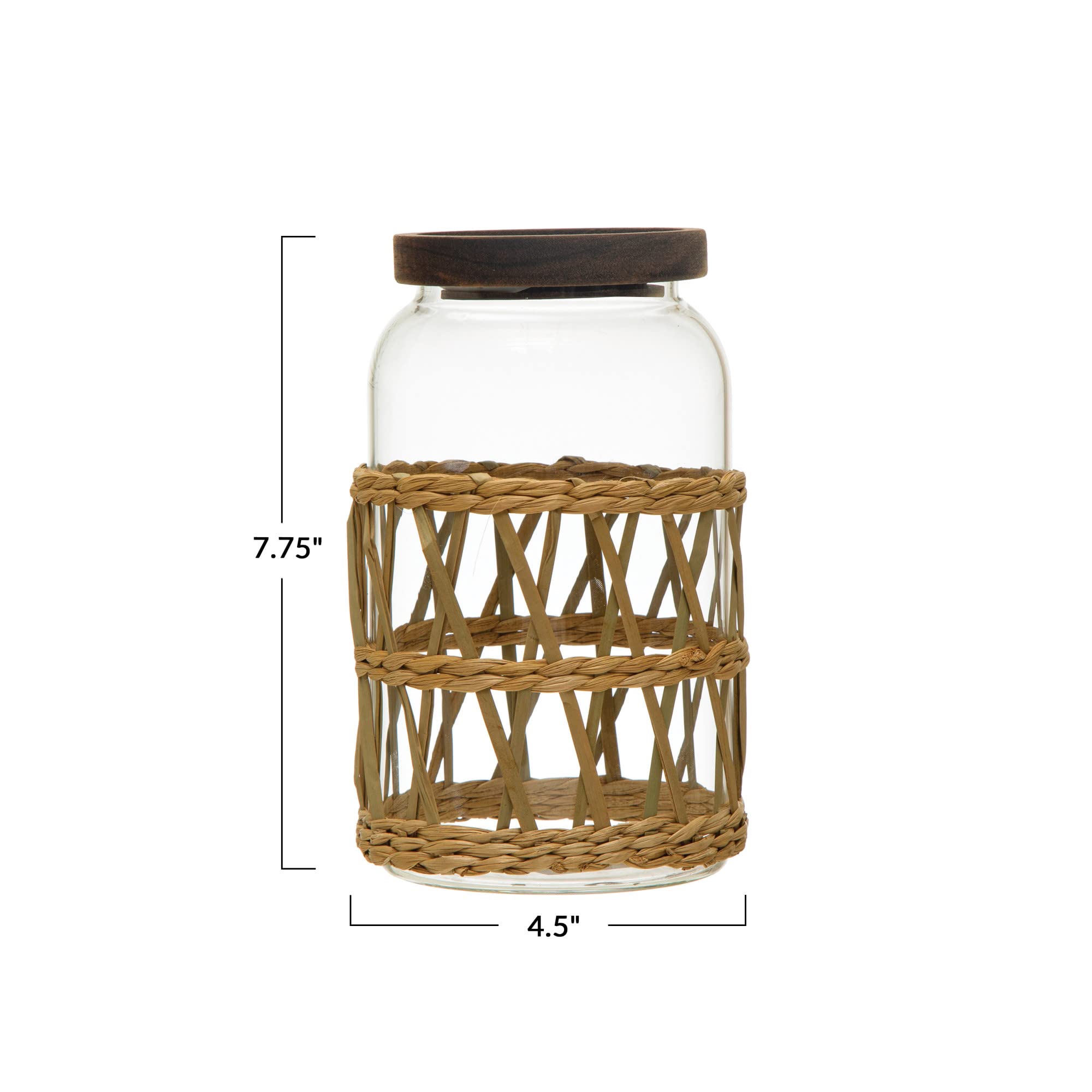 Creative Co-Op Boho Glass Storage Acacia Wood Lid, Natural Canister