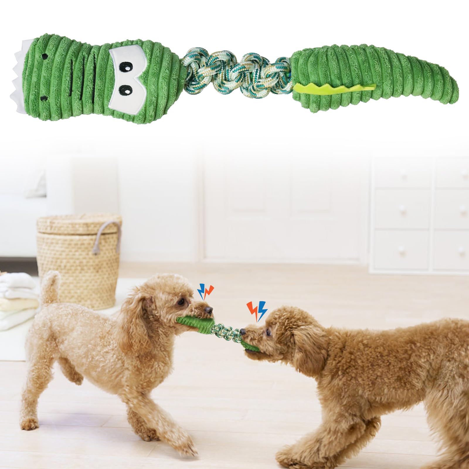 Dog Toy with Cotton Rope,Suitable for Medium to Large Dogs, Interactive Squeaky Dog Toys,Chew Toy Durable Plush Dog Toys,Durable Stress Relief Cute Alligator Shape