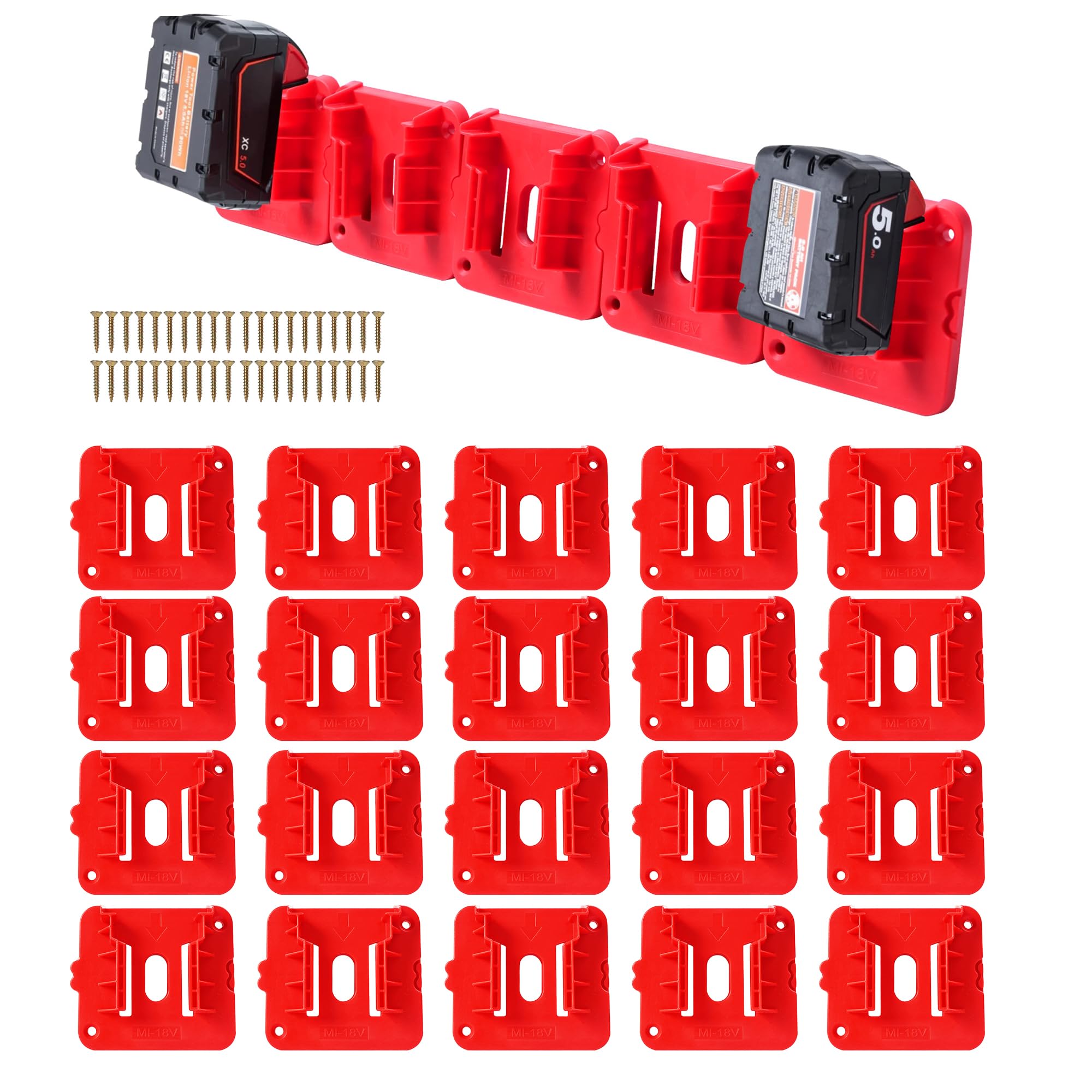 KETTKEL 20pack Milwaukee M18 Battery Holder,Wall Mount 18v Milwaukee Battery Storage Case Tool Holder For Shelf Work Van Toolbox