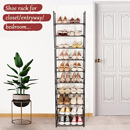 Elechotfly Shoe Rack, 20 Pairs Shoe Storage Organizer, 10 Tiers Tall Shoe Stand, Easy Assembly Stackable Sturdy Shoe Tower, Metal Shoe Shelf for Entryway, Closet, Garage, Bedroom, Cloakroom
