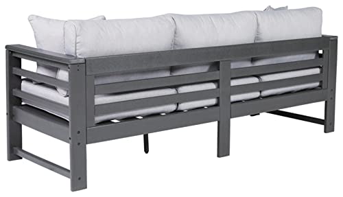 Signature Design by Ashley Outdoor Amora HDPE Patio Sofa with Cushion, Charcoal Gray