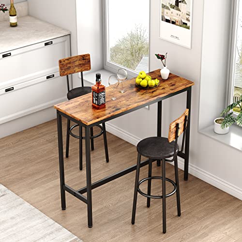 CIPACHO Bar Table and Chairs Set,3-Piece Dining Table Set,Industrial Counter Height Pub Coffee Bar Table Set with 2 stools for Kitchen, Living Room (Rustic Brown, 43.31’’L*15.75’’W*35.43’’H)