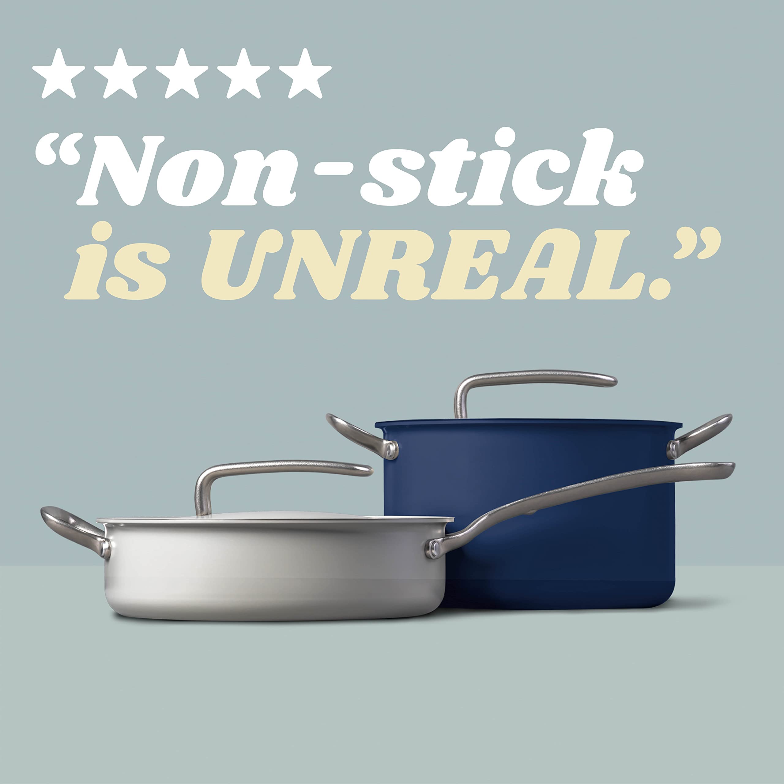 Risa Nonstick Saute & Frying Pan with Lid by Eva Longoria - 4.5 Qt Deep, Sturdy Ceramic Coating, Stainless Steel Handle - Pot Holders for Gas, Electric, & Induction Stove Pans for Cooking - Cool Grey