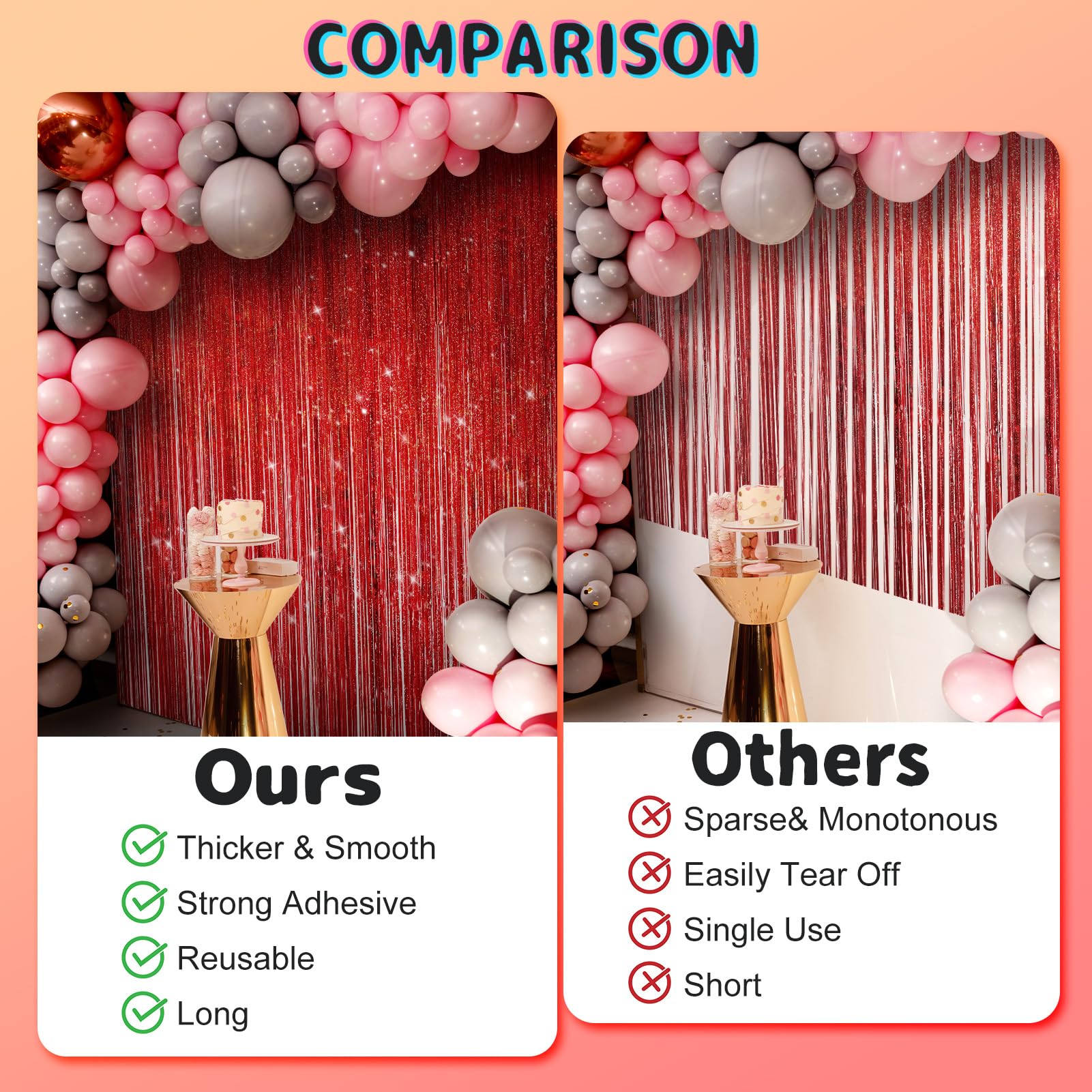 Merear Backdrop for Party Decorations, 3 Pack Foil Fringe Curtains Party Decor 8.2 * 3.3 FT Tinsel Streamers Birthday Party Decorations Photo Fringe Backdrop for Party, Graduation