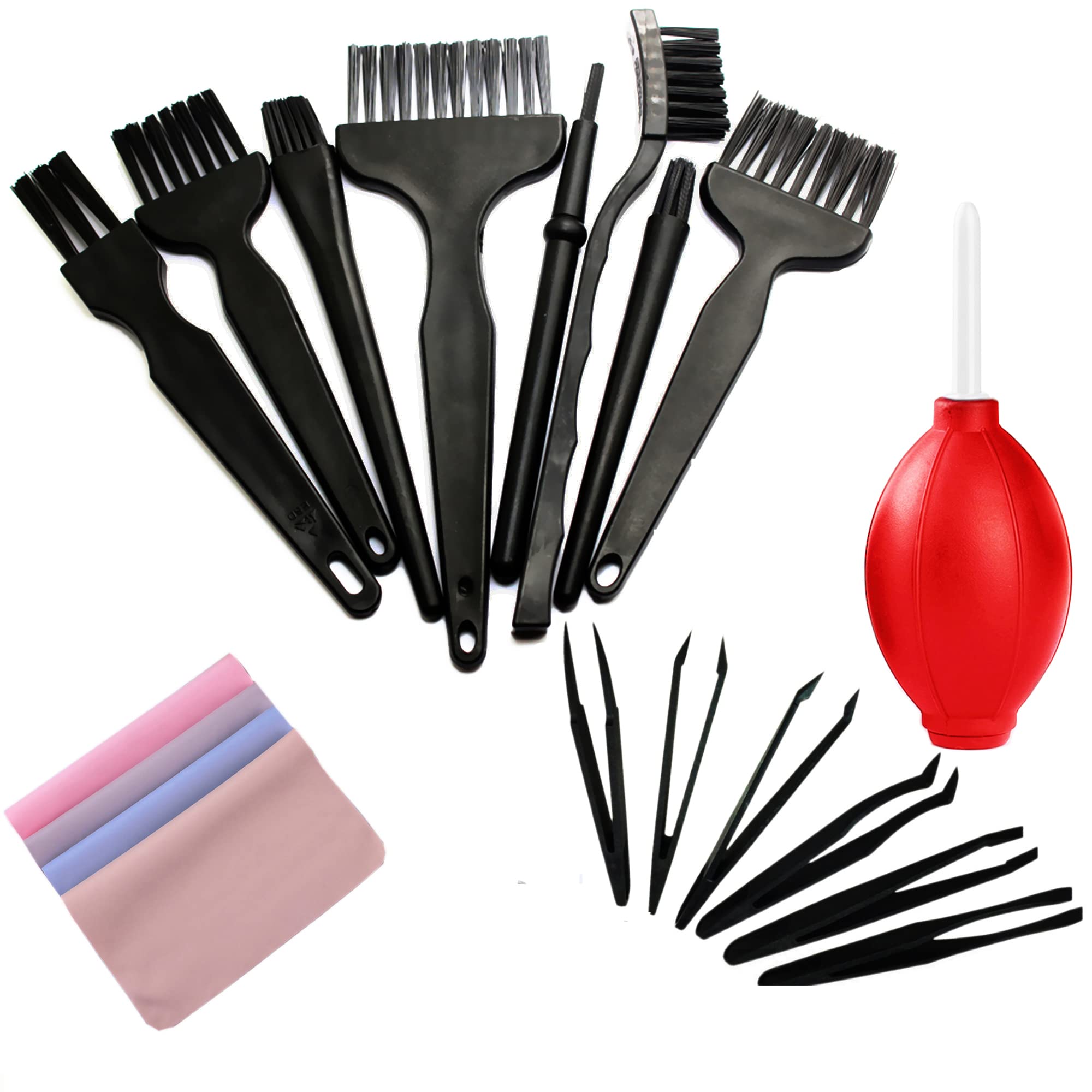 Small Anti Static ESD Safe Cleaning Dust Brush Kit for Phone Computer Keyboard Laptop Screen Camera Lens,ESD Precision Plastic Tweezers Set,Microfiber Cleaning Cloths,Air Blow Cleaner