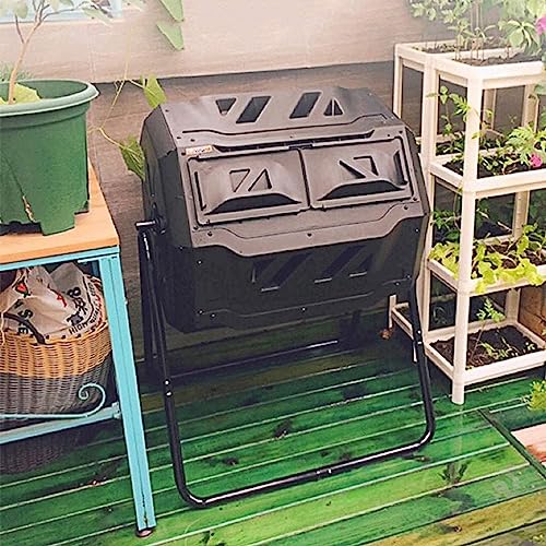 Compost Bins Outdoor 43 Gallon Garden Compost Tumbler Bin | Extra Wide Dual Chamber with 360 Degree Rotating Composter Food Waste Bin |Outdoor Aerating Waste Bin Composting Tumbler